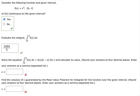 solved consider the following function and given interval