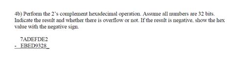 Solved B Perform The S Complement Hexadecimal Operation Chegg