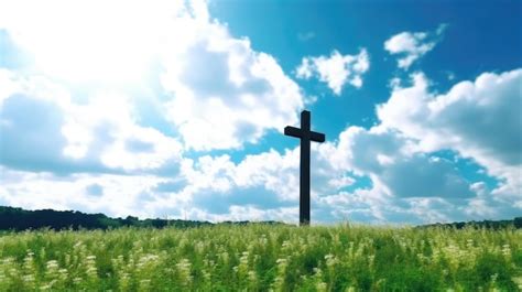 Premium Ai Image A Cross In A Field Of Grass
