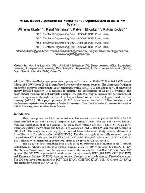 ai ml based approach for performance optimization of solar pv system
