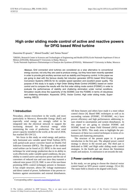 Pdf High Order Sliding Mode Control Of Active And Reactive Powers For Dfig Based Wind Turbine