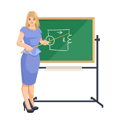 Premium Vector Female Teacher Explaining Physics On Chalkboard Vector Illustration