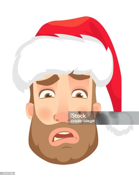 산타 클로스 모자에 남자의 머리 남자 얼굴 식입니다 인간의 감정입니다 만화 벡터 일러스트 레이 션의 집합입니다 슬픈 무서움에