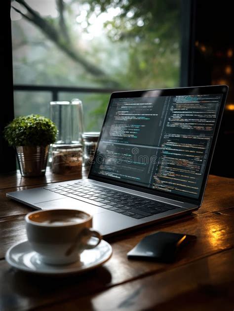 Minimal Tech Workspace Featuring A Laptop Coffee And Coding Activity