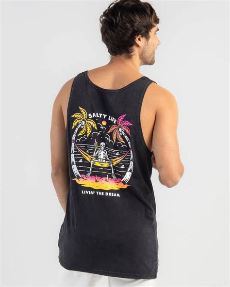 Shop Salty Life Livin The Dream Singlet In Black Acid Fast Shipping