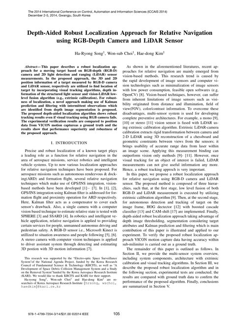 Pdf Depth Aided Robust Localization Approach For Relative Navigation