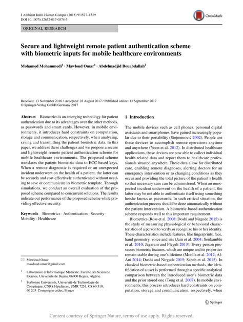 Secure And Lightweight Remote Patient Authentication Scheme With Biometric Inputs For Mobile