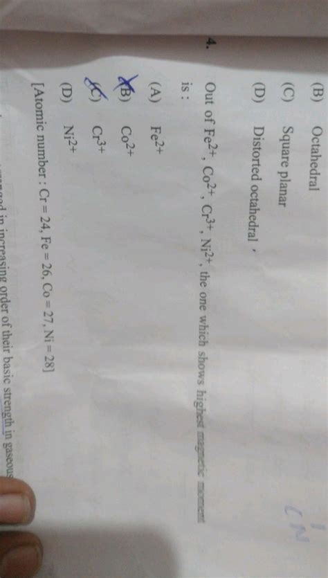 B Octahedral C Square Planar D Distorted Studyx