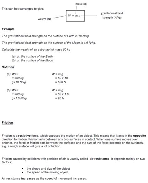 Kinematics And Forces S3 S3 Physics Revision