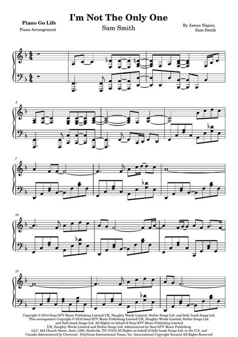 Im Not The Only One By Sam Smith Piano Solo Intermediate Digital