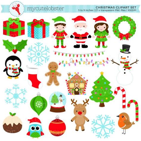 Christmas Clipart Clip Art Set Of Santa Wreath Holly Presents