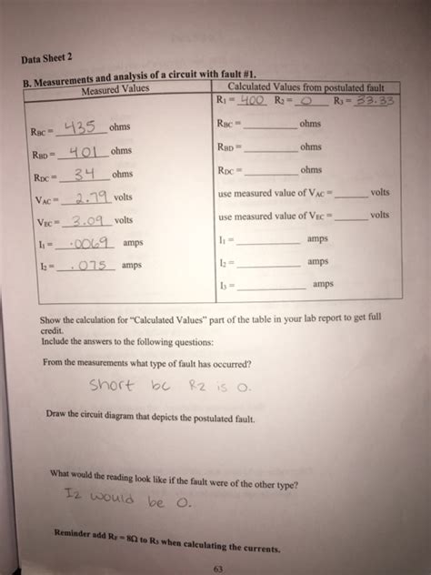 solved data sheet2 b measurements and analysis of a circuit