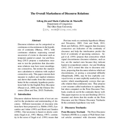 The Overall Markedness Of Discourse Relations Acl Anthology