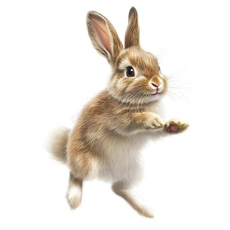 Adorable Brown Bunny Rabbit Hopping Joyfully Isolated On White