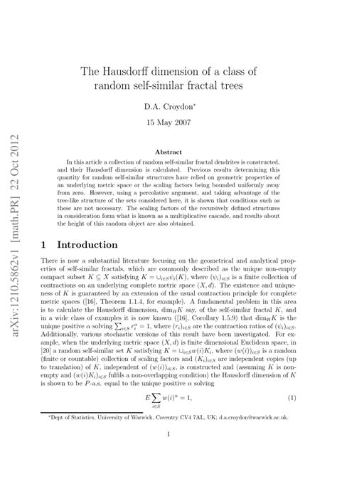 Pdf The Hausdorff Dimension Of A Class Of Random Self Similar Fractal Trees