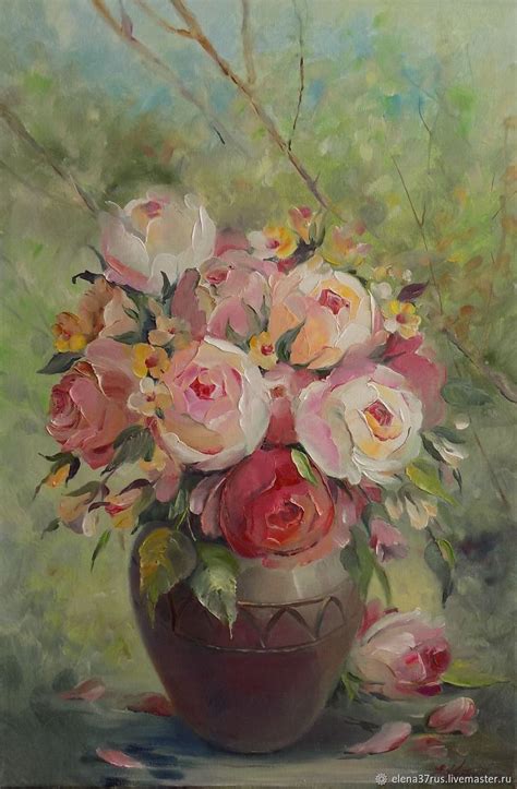 Розы в саду Холст масло в интернет магазине Ярмарка Мастеров по цене 5000 ₽ Ivwvhru Картины