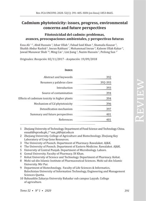 Pdf Cadmium Phytotoxicity Issues Progresses Environmental Concerns And Future Perspectives