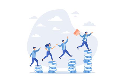 비즈니스 성공에 도움이 되는 지식 또는 교육 직원이 목표 훈련 또는 교육 과정 개념을 달성하는 데 도움이 되는 지혜 또는 학습 평면 벡터 현대 그림 승리 동작 활동에 대한