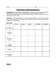 Introduction To Acids And Bases Lab Exploring Properties And Course Hero