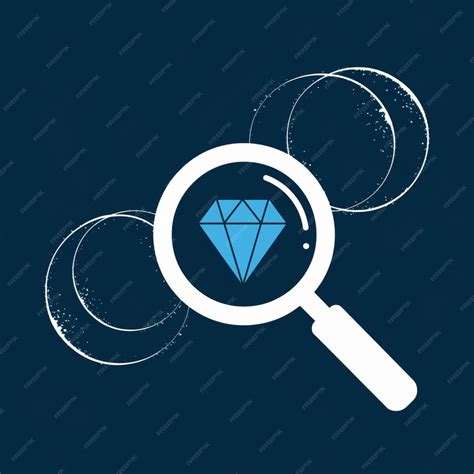 Magnifying Glass On Dark Blue Background Reveals Blue Diamond Surrounded By Dynamic Circles For