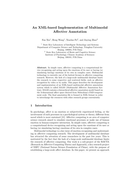 Pdf An Xml Based Implementation Of Multimodal Affective Annotation