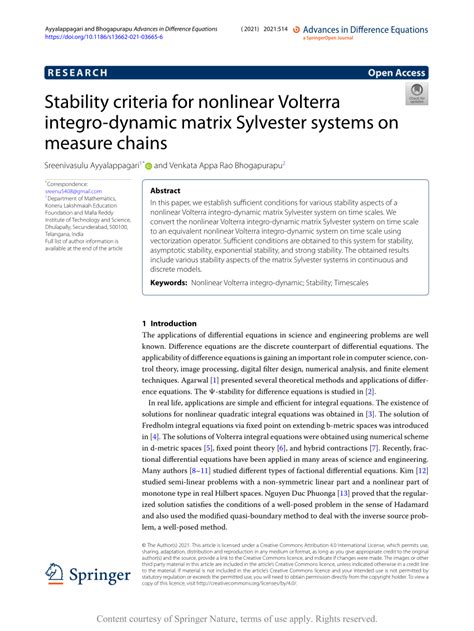 PDF Stability Criteria For Nonlinear Volterra Integro Dynamic Matrix