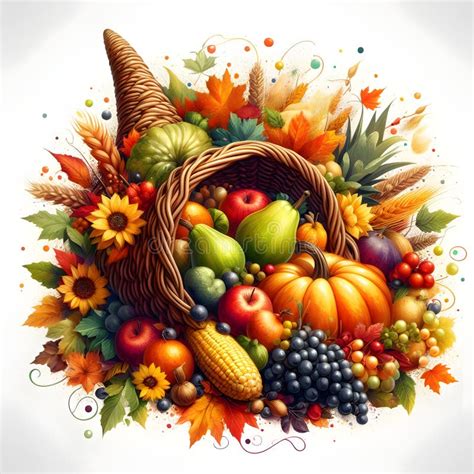 Vibrant Cornucopia Overflowing With Autumn Harvest Fruits And