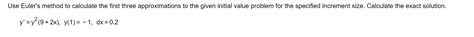 Solved Use Euler S Method To Calculate The First Three Chegg