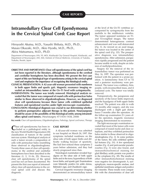 Pdf Intramedullary Clear Cell Ependymoma In The Cervical Spinal Cord