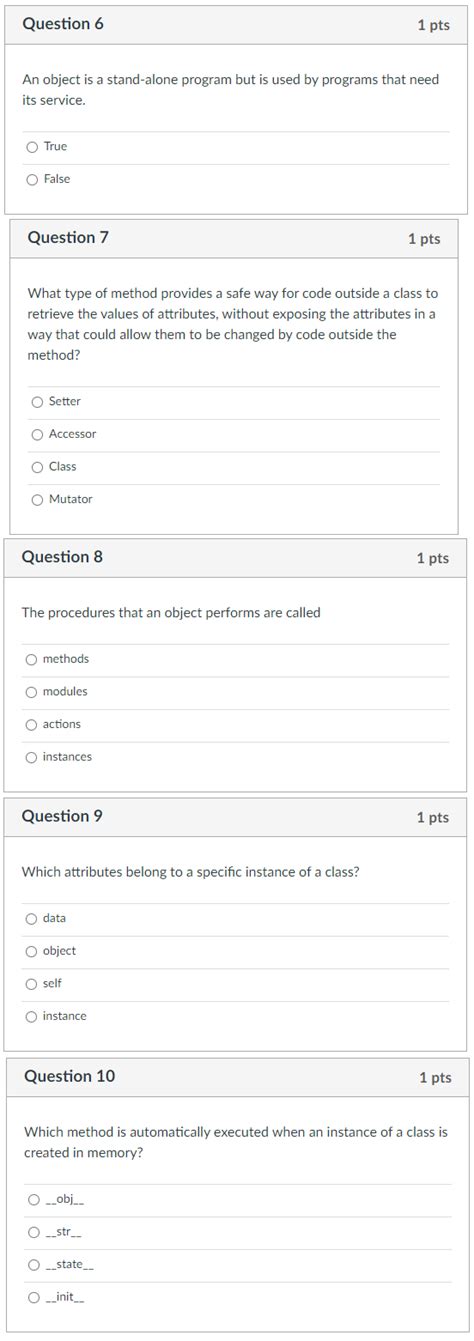 solved question 6 1 pts an object is a stand alone program
