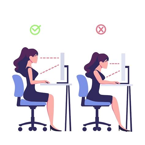 Premium Vector Correct Good Position Vs Bad Incorrect Posture For Sitting At Computer Desk