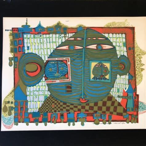 Hundertwasser Lithograph Poster Abstract Figure Facetorn In Half