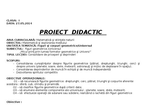 Doc Clasa I Proiect Didactic