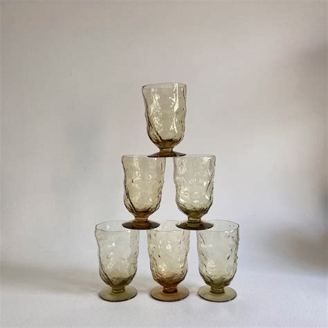 Morgantown Crinkle Pattern Drink Glass In Amber Set Of 6 Etsy