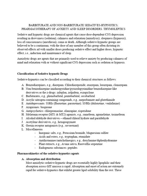 Barbiturates And Non Barbiturates Sedative Hypnotics Pdf