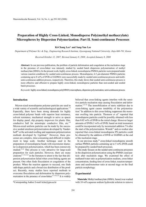 Pdf Preparation Of Highly Cross Linked Monodisperse Polymethyl