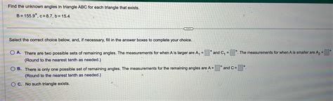 [answered] find the unknown angles in triangle abc for each triangle