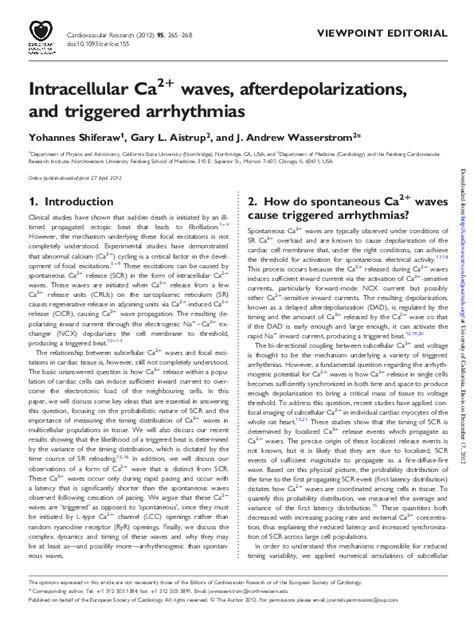 Pdf Intracellular Ca2 Waves Afterdepolarizations And Triggered Arrhythmias
