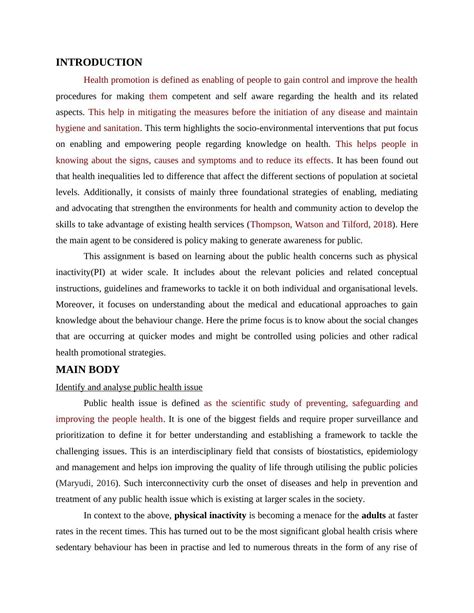 Public Health Promotion Assignment