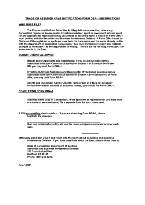Fillable Form Dba 1 Trade Or Assumed Name Notification Printable Pdf Download
