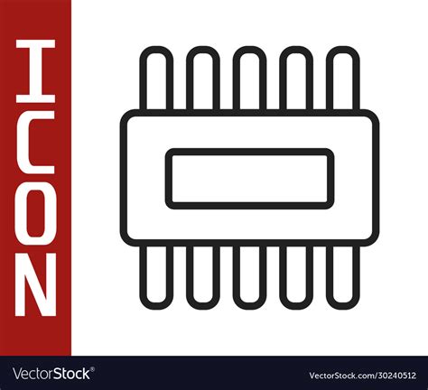 Black Line Computer Processor With Microcircuits Vector Image