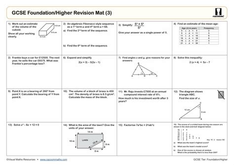 Gcse Foundation Higher Revision Mat 2 Worksheet Gcse Maths Revision