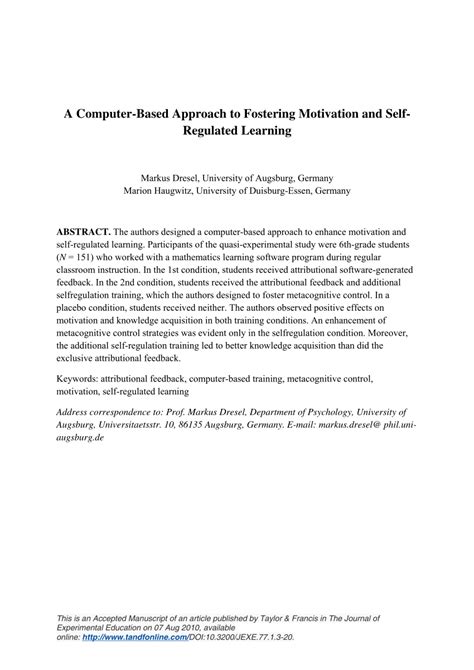 pdf a computer based approach to fostering motivation and self