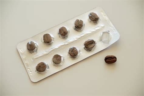 Blister With Coffee Beans Instead Of Tablets One Coffee Pill Taken Out