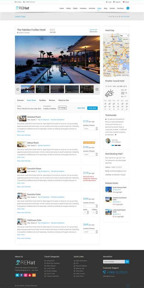 REHat HTML Responsive Template For Travel System On Behance Travel Website Design Hotel