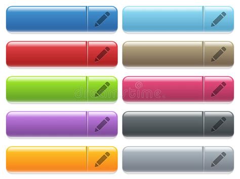 pencil with rubber icons on color glossy rectangular menu button stock