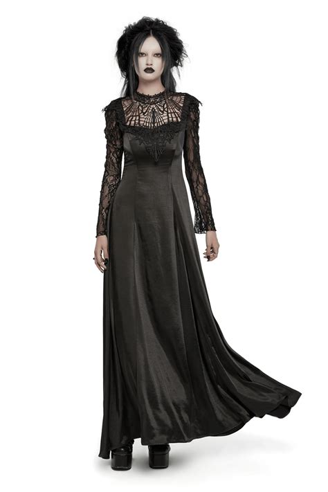 Long Gothic Dress With Lace Sleeves And Drawstring Back Us Stock