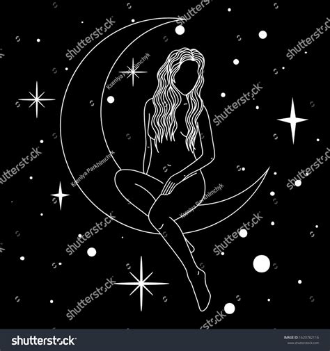 Naked Woman Sitting On Moon Trendy Stock Vector Royalty Free