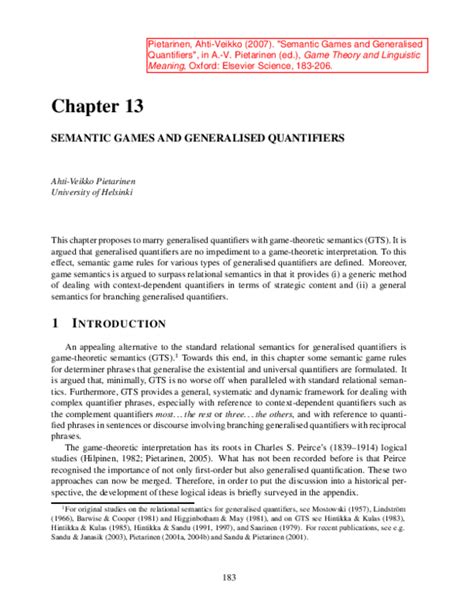 Pdf Semantic Games And Generalised Quantifiers