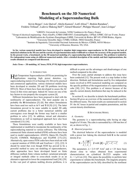 Pdf Benchmark On The 3d Numerical Modeling Of A Superconducting Bulk